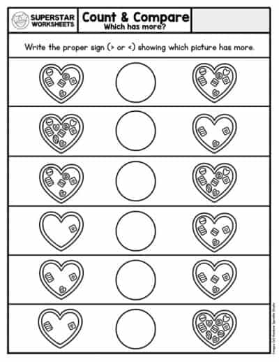 Kindergarten Comparing Numbers Worksheets - Superstar Worksheets