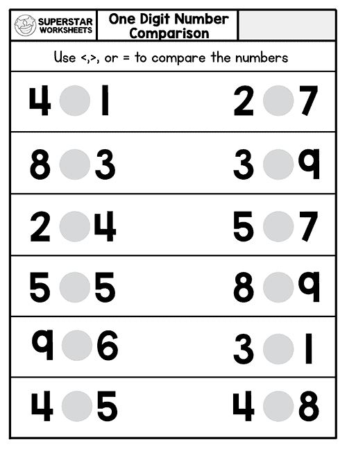 Kindergarten Comparing Numbers Worksheets Superstar Worksheets