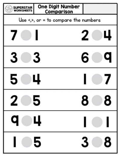 Kindergarten Comparing Numbers Worksheets - Superstar Worksheets