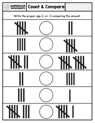 Kindergarten Comparing Numbers Worksheets - Superstar Worksheets