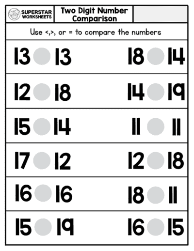 Kindergarten Comparing Numbers Worksheets - Superstar Worksheets