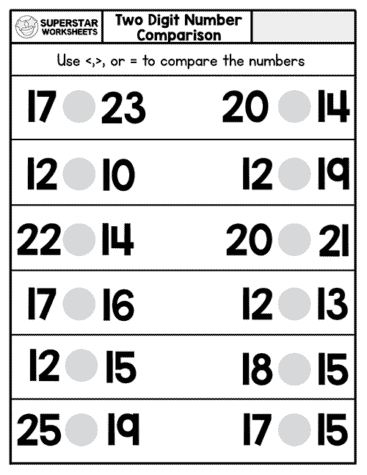 Kindergarten Comparing Numbers Worksheets - Superstar Worksheets