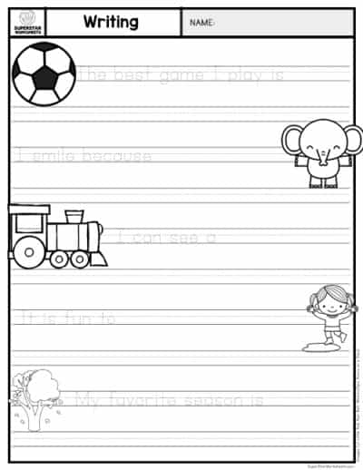 Kindergarten Writing Sentences Worksheets - Superstar Worksheets