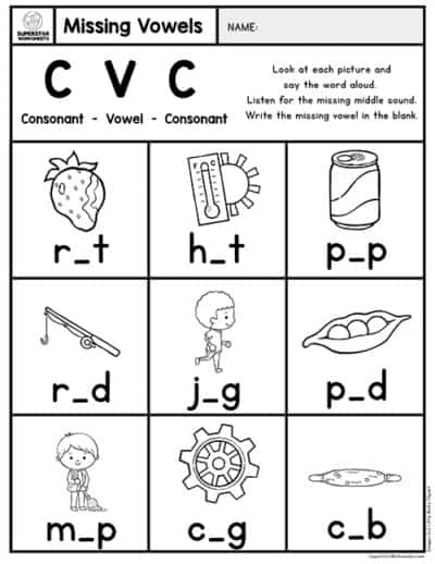 Kindergarten CVC Worksheets - Superstar Worksheets