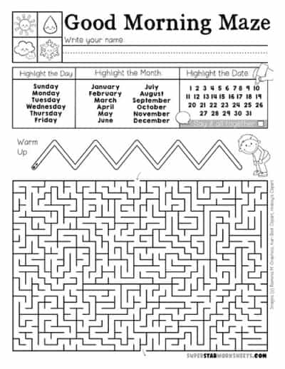 Morning Work Mazes - Superstar Worksheets