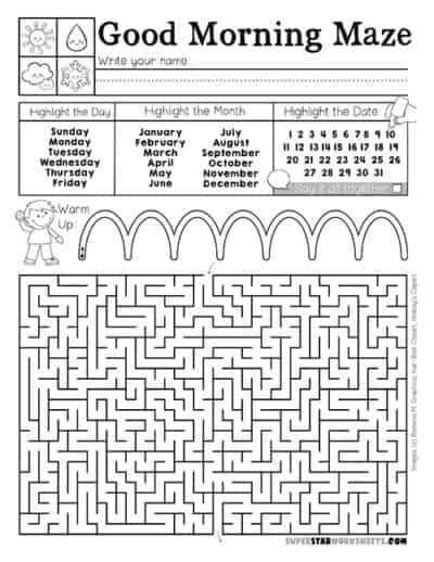 Morning Work Mazes - Superstar Worksheets