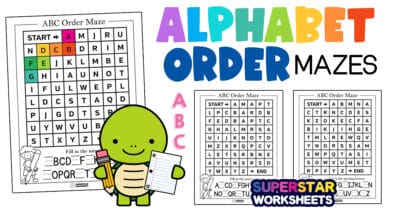 ABC Order Mazes - Superstar Worksheets