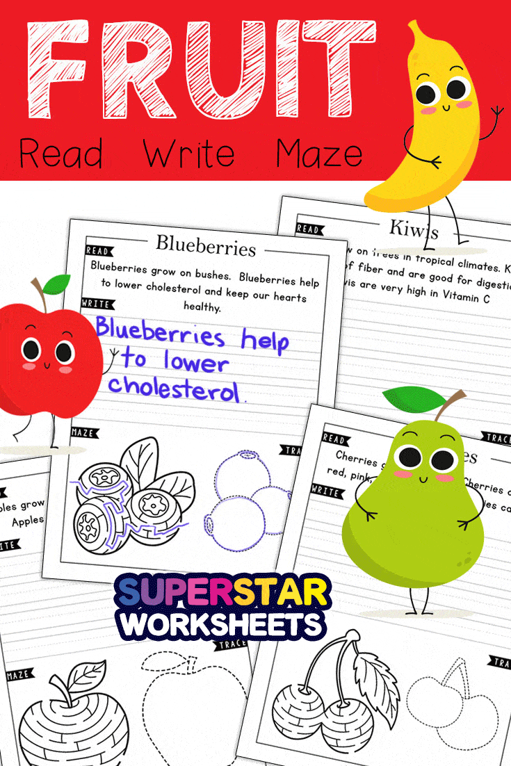 Fruit Mazes - Superstar Worksheets
