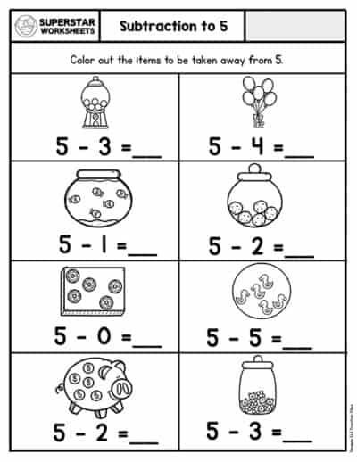 Subtraction Worksheets for Kindergarten - Superstar Worksheets