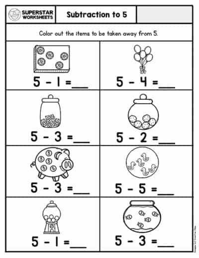 Subtraction Worksheets for Kindergarten - Superstar Worksheets