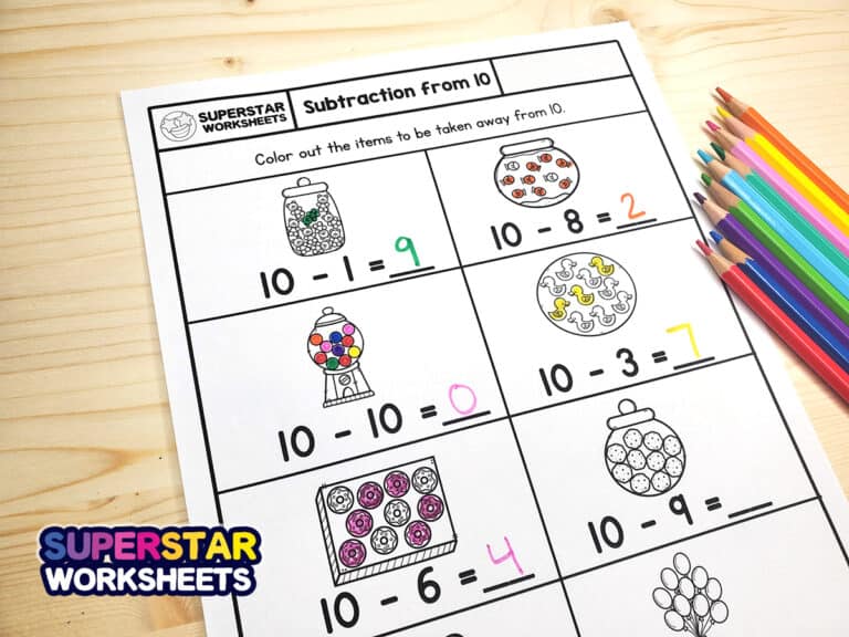 Subtraction Worksheets for Kindergarten - Superstar Worksheets