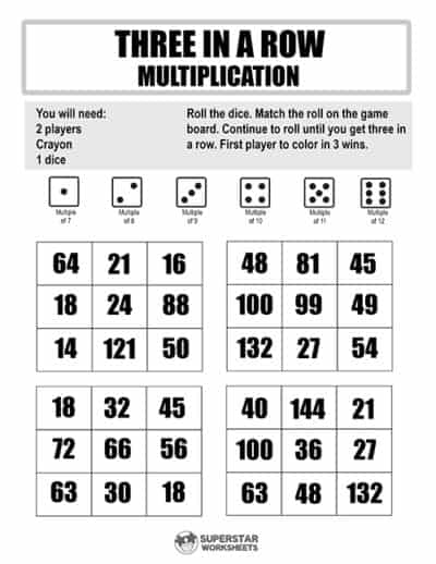 Multiplication Games - Superstar Worksheets
