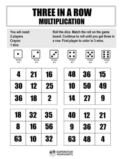 Multiplication Games - Superstar Worksheets