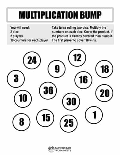 Multiplication Games - Superstar Worksheets