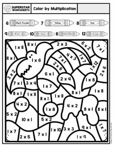 Multiplication Color By Number Superstar Worksheets