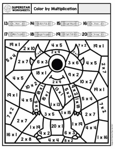 Multiplication Color By Number - Superstar Worksheets