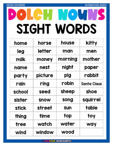 Dolch Sight Words - Superstar Worksheets