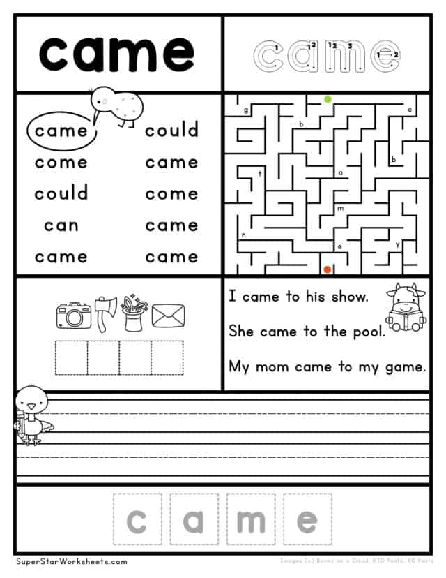 Kindergarten Sight Word Worksheets - Superstar Worksheets