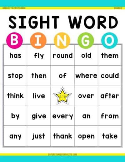 Sight Word BINGO - Superstar Worksheets