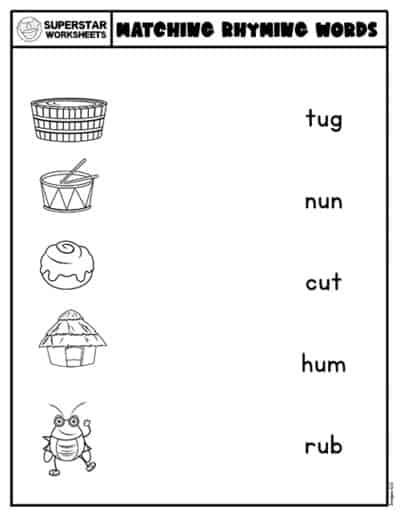 Rhyming Worksheets for Kindergarten - Superstar Worksheets