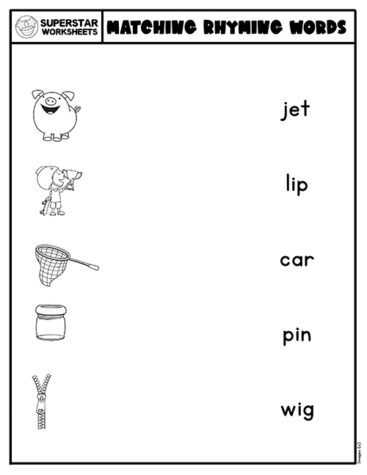 Rhyming Worksheets for Kindergarten - Superstar Worksheets