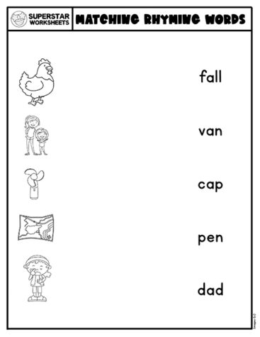 Rhyming Worksheets for Kindergarten - Superstar Worksheets