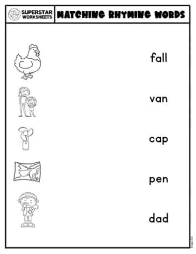 Rhyming Worksheets for Kindergarten - Superstar Worksheets