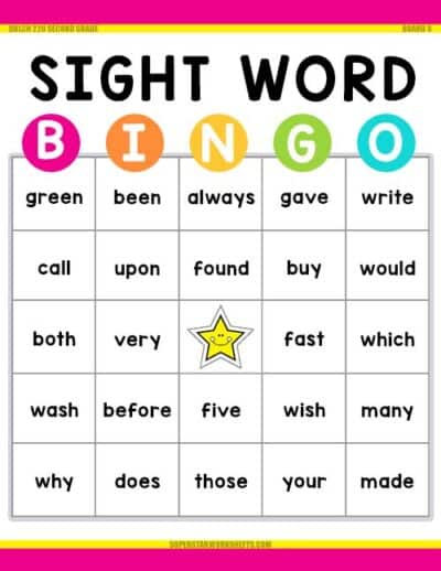 Sight Word BINGO - Superstar Worksheets
