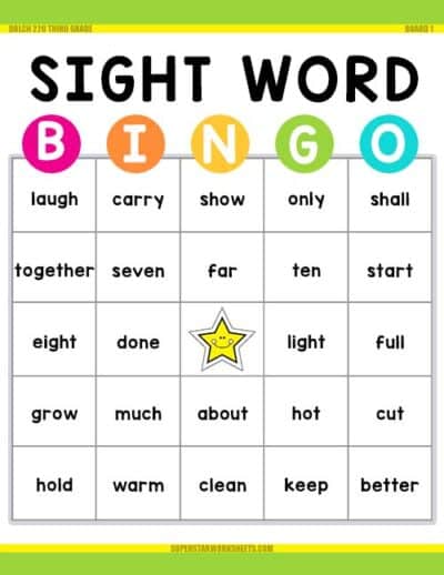 Sight Word BINGO - Superstar Worksheets