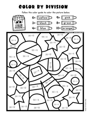 Division Color by Number - Superstar Worksheets