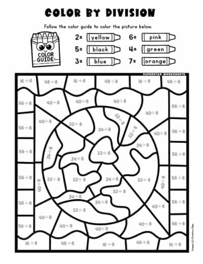 Division Color by Number - Superstar Worksheets