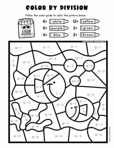 Division Color by Number - Superstar Worksheets