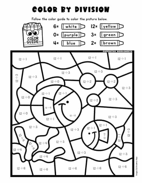 Division Color by Number - Superstar Worksheets