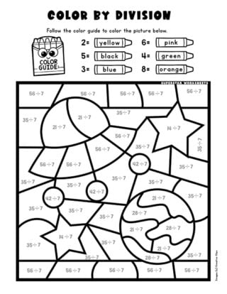 Division Color by Number - Superstar Worksheets