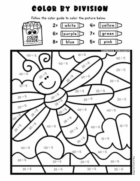 Division Color by Number - Superstar Worksheets