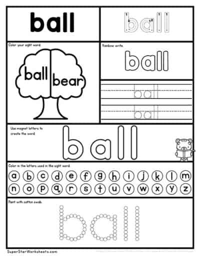 Dolch Noun Sight Word Worksheets - Superstar Worksheets