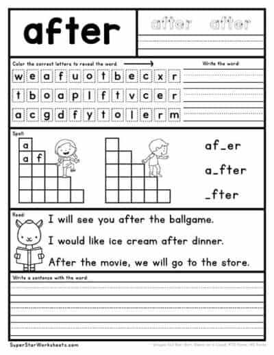 First Grade Sight Word Worksheets - Superstar Worksheets