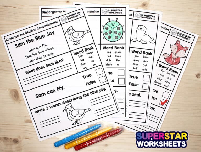 Kindergarten Reading Comprehension Worksheets - Superstar Worksheets