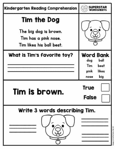 Kindergarten Reading Comprehension Worksheets - Superstar Worksheets