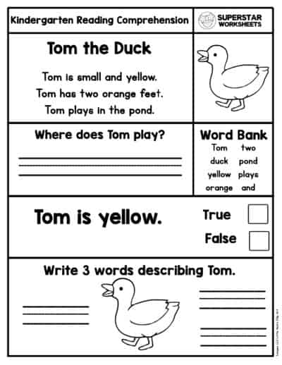 Kindergarten Reading Comprehension Worksheets - Superstar Worksheets