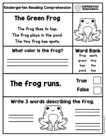 Kindergarten Reading Comprehension Worksheets - Superstar Worksheets