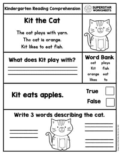 Kindergarten Reading Comprehension Worksheets - Superstar Worksheets