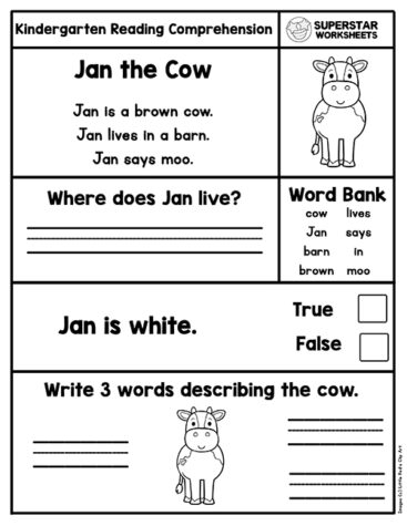 Kindergarten Reading Comprehension Worksheets - Superstar Worksheets