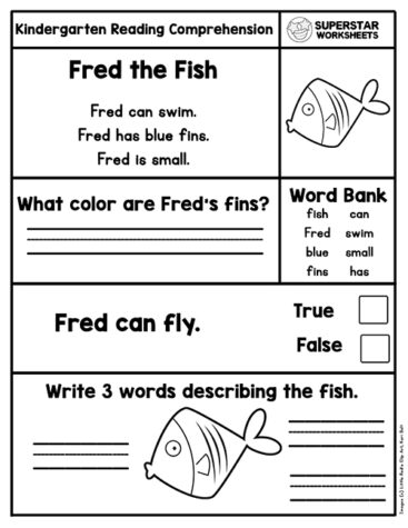 Kindergarten Reading Comprehension Worksheets - Superstar Worksheets