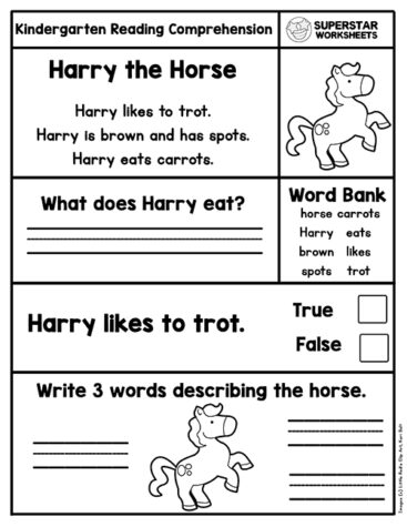 Kindergarten Reading Comprehension Worksheets - Superstar Worksheets