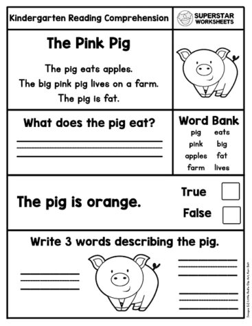Kindergarten Reading Comprehension Worksheets - Superstar Worksheets