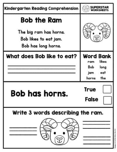 Kindergarten Reading Comprehension Worksheets - Superstar Worksheets