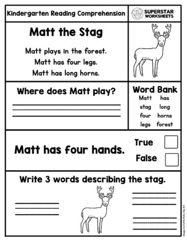Kindergarten Reading Comprehension Worksheets - Superstar Worksheets