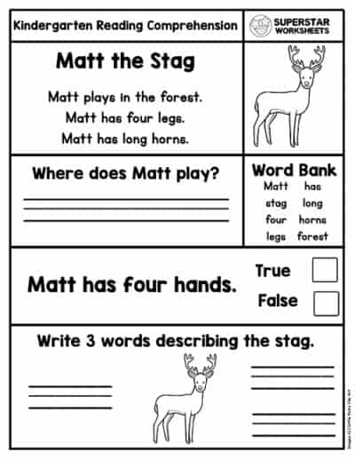 Kindergarten Reading Comprehension Worksheets - Superstar Worksheets