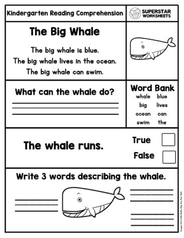Kindergarten Reading Comprehension Worksheets - Superstar Worksheets